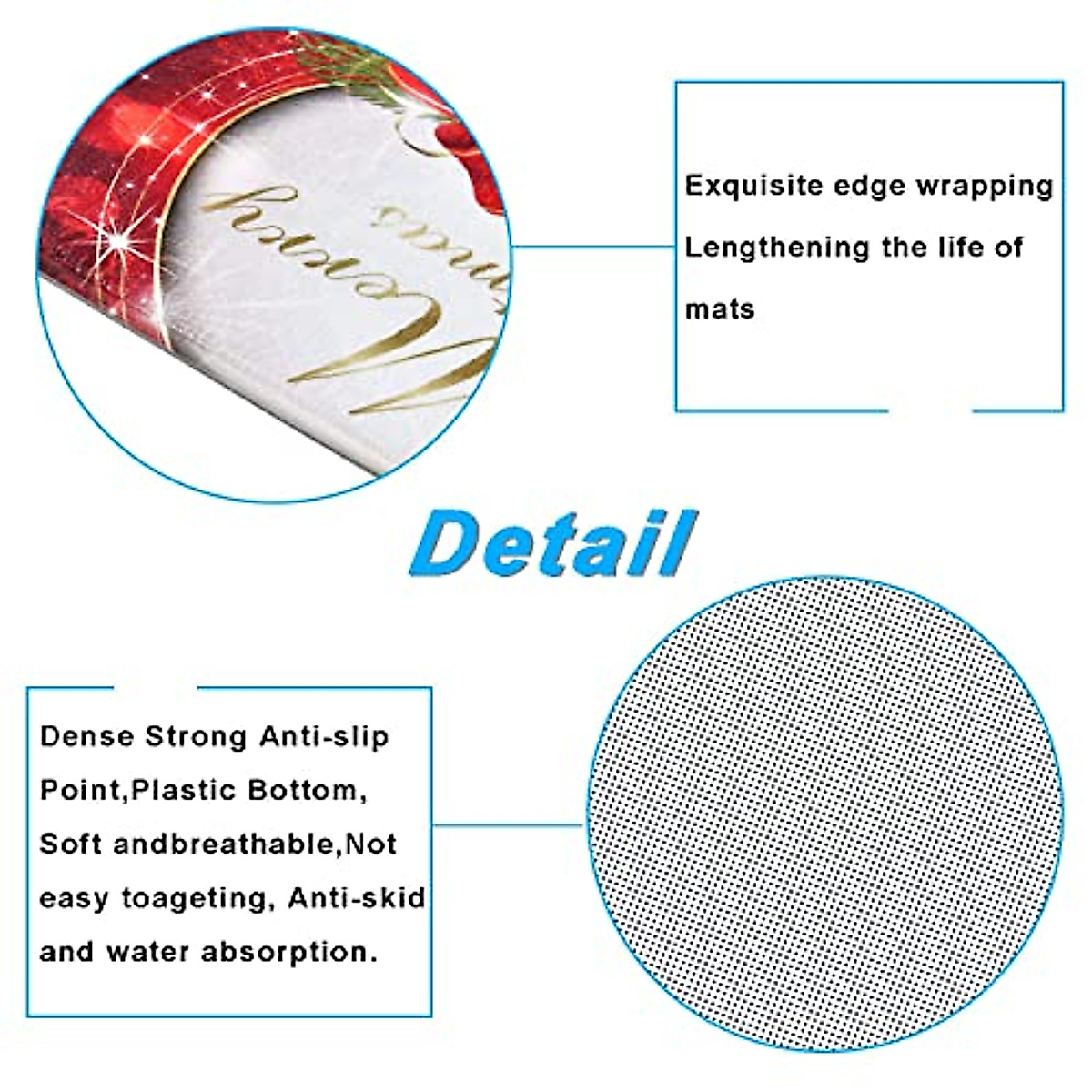 Merry Christmas Shower Curtain Sets with Non-Slip Bathroom Rugs, Toilet Lid Cover, Bath Mat and 12 Hooks, Xmas Red Bell Bow Bathroom Sets with Shower Curtain and Rugs for Christmas Decoration