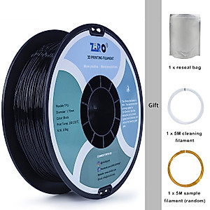 ZIRO TPU Filament 1.75mm 3D Printer Filament, Shore 95A Hardness TPU, Flexible Soft Filament TPU, 0.8KG/1.8lbs Spool, Fit Most FDM 3D Printers, Black