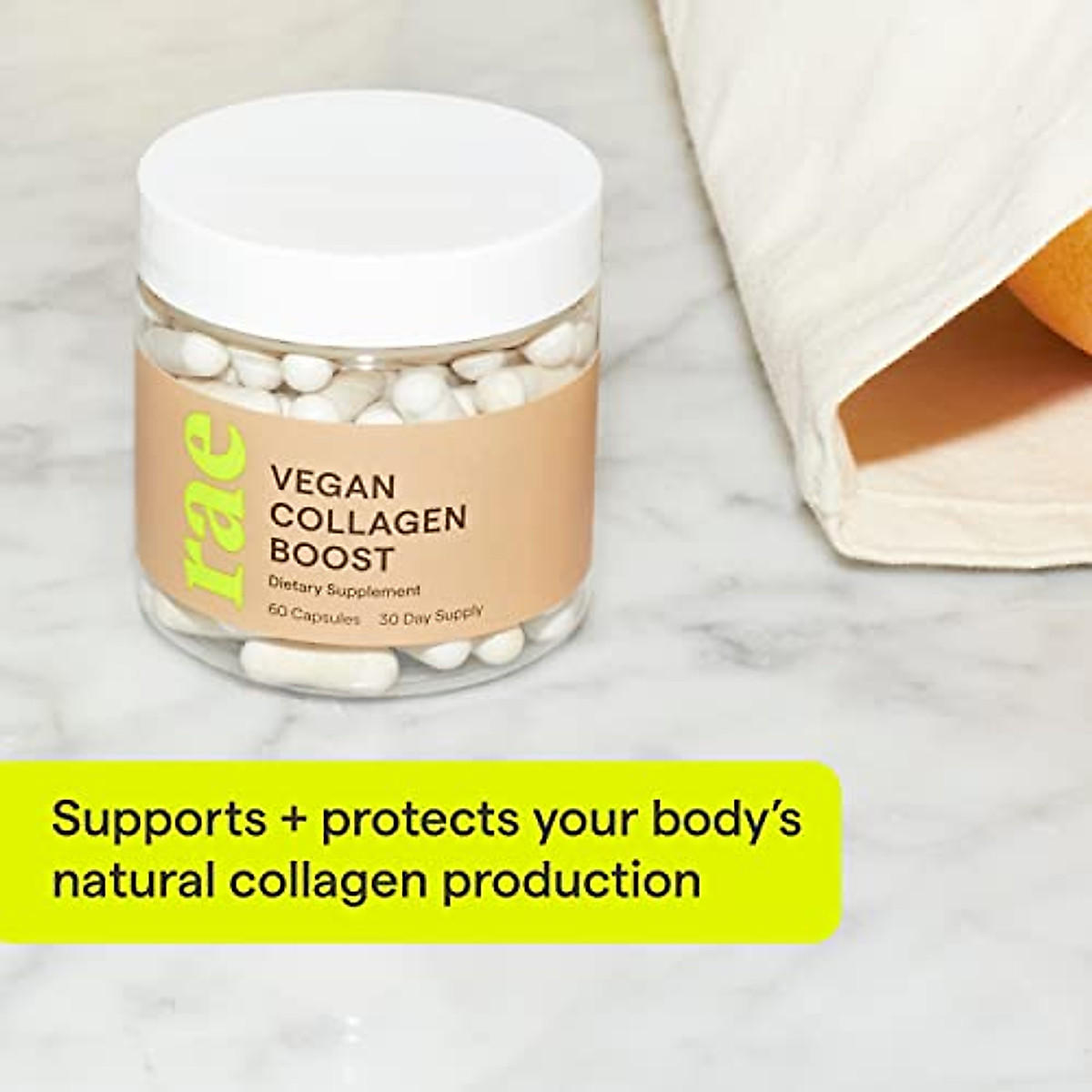 Rae Wellness Vegan Collagen Boost - Natural Collagen Supplement with Vitamin C and Bamboo for Healthy Hair, Skin, and Nails - Vegan, Non-GMO, Gluten Free - 60 Caps (30 Servings)