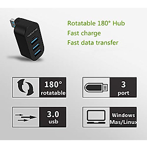 Hipipooo USB Splitter 90°/180° Rotatable 3.0 USB Port Expander Mltiport USB to USB Adapter Portable Hubs for Windows Laptop, Xbox, Wii,PS3, PC, MAC, Mac Book, Tablet, Tab (Black)