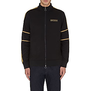 A|X ARMANI EXCHANGE Men's Sporty Gold Detail Mock Neck Zip Up Sweatshirt, Black, Large