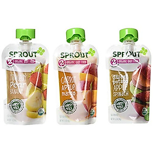 Sprout Organic Baby Food, Stage 2 Pouches, 6 Flavor Fruit & Veggie Variety Pack, 3.5 Oz Purees (Pack of 12)