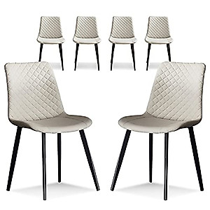 seonyou Beige Dining Chairs Set of 6 for Kitchen Dining Room, Upholstered Leather Mid Century Modern Dining Chair