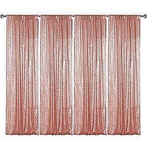Sugargirl Rose Gold Sequin Backdrop Curtain 4 Panels 2FTx8FT Glitter Rose Gold Background Drapes Sparkle Photography Backdrop for Party Wedding Birthday Wall Decoration