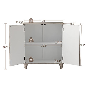 COSIEST Sideboard Storage Cabinet, Vintage MDF Accent Cabinet with Adjustable Shelf, Free-Standing Buffet Server Console Cabinet for Kitchen Dining Room Living Room Hallway, Grayish