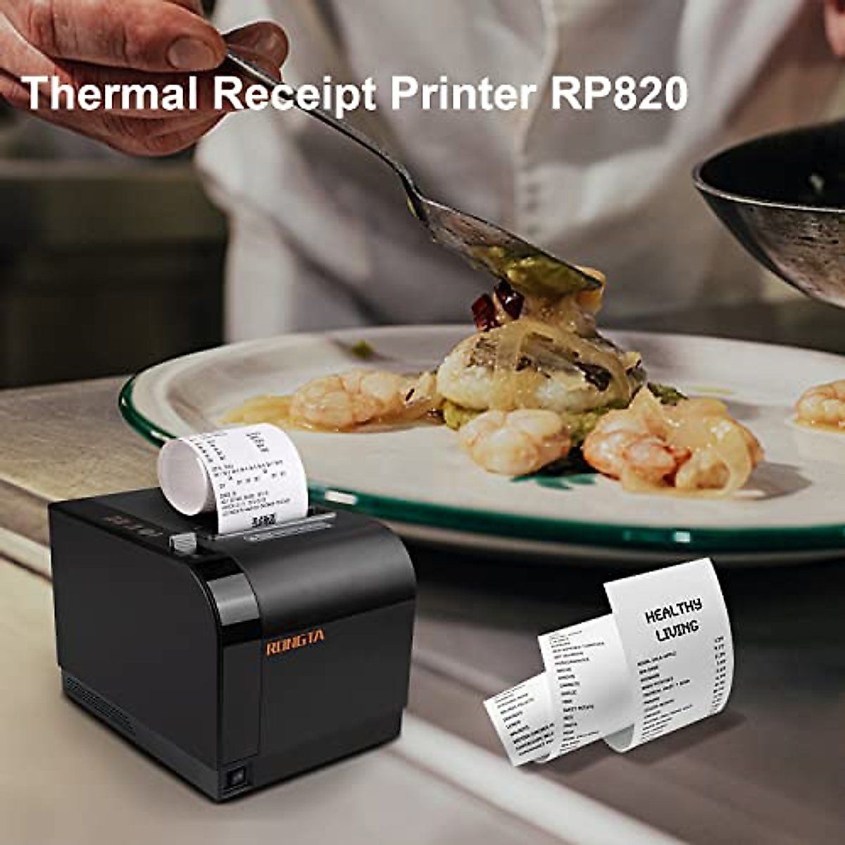 Rongta Thermal Receipt Printer, 80mm Receipt Printers, Thermal Pos Printer with Auto Cutter Support Cash Drawer,USB Serial Ethernet Support ESC/POS, Compatible with Windows/Mac/Linux (RP820)