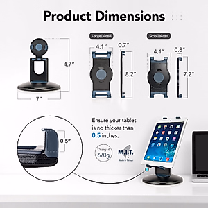 EHO iPad Stand, 360° Rotating Commercial Tablet Stand, Retail Kiosk, 6"-13" (Screens) Adapter Universal Tablet Clamp Holder for iPad, iPad Air, iPad Mini, Microsoft Surface, Most Tablets - Black