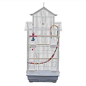 39" Bird Cage Pet Supplies Metal Cage with Open Play Top with Three Additional Toys White