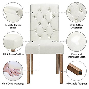 Topeakmart Dining Chair Living Room Chairs Tufted Dining Chair with Solid Wood Legs Restaurants Chairs Beige, 2pcs (Renewed)