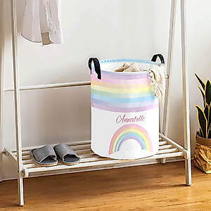 NZOOHY Lovely Rainbow Personalized Waterproof Foldable Laundry Basket Bag with Handle, Custom Collapsible Clothes Hamper Storage Bin for