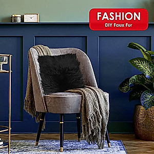 WLLHYF 8/10/12 Inches Faux Fur Rug Fabric Squares Area Rug Shaggy Fur Fabric Cuts Fluffy Fur Square Patches Plush Rug Chair Cover Seat Cushion Pad (Black, 12inch)
