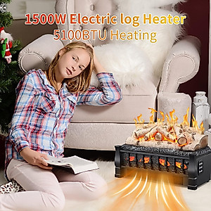 Xbeauty 20" Electric Fireplace Logs Heater,750W/1500WInsert Heater,5 Flame Brightness&Speed/Remote Control/Timer,with Flame Projection Board,for Home and Office Decor