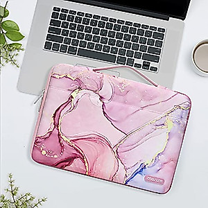 MOSISO 360 Protective Laptop Sleeve Bag Compatible with MacBook Air 15 inch M2 A2941 2023/Pro 16 2023-2019 M2 A2780 M1 A2485 A2141/Pro Retina 15 A1398, 15-15.6 inch Notebook with Belt Marble MO-MBH216