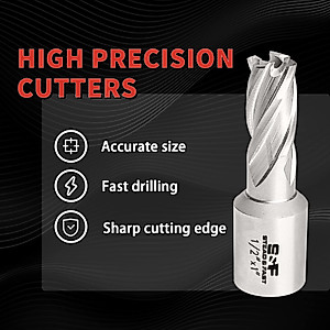Annular Cutter Set 13 Pcs by S&F STEAD & FAST, Cutting Depth 1", Cutting Diameter 7/16" to 1-1/16" Inch, Mag Drill Bits Kit, Single Pc - 1-1/4" Cutting Diameter, 2" Cutting Depth