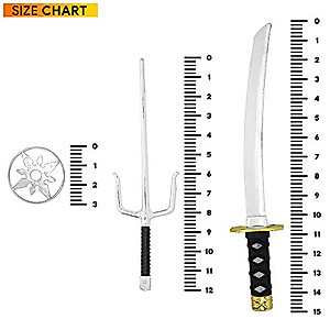 Skeleteen Ninja Sword Toy Set - Fighting Warrior Costume Set with Katana Swords, Sai Daggers, and Shuriken Stars - 6 Pieces