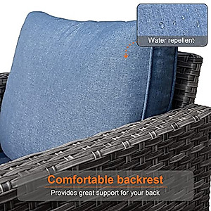 HOOOWOOO Patio Outdoor Conversation Set 9 Pieces Outside Patio Furniture Set Wicker Rattan Patio Seating Set Weather Resistant Patio Chairs Set,Denim Blue