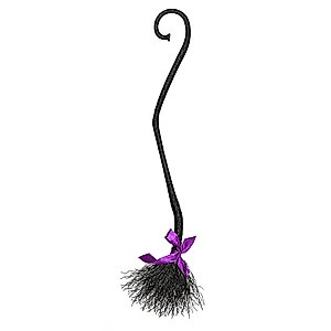 Poshetion Halloween Witch Broom with Ribbons for Kids and Adults, Wizard Flying Wicked Broomstick Props for Cosplay Party, Witch Decorations, Black