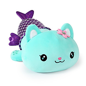 Onsoyours Cute Kitten Mermaid Plush Toy Stuffed Animal Kitty Soft Mermaid Cat Plush Pillow for Kids (Blue Cat Mermaid, 12")