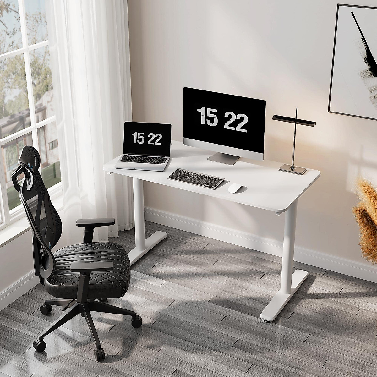 It's_Organized White Computer Desk,47 inch PC Laptop Computer Table Workstation with Mouse Pad,Modern Study Writing Desk for Home Office Gaming/Working