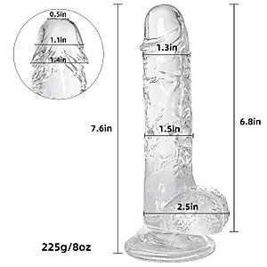 Alovegarden 7.6 Inch Realistic Dildo G-Spot Stimulation Dildos with Powerful Suction Cup for Hands-Free Play Anal Adult Sex Toy for Women and Couple (Clear)