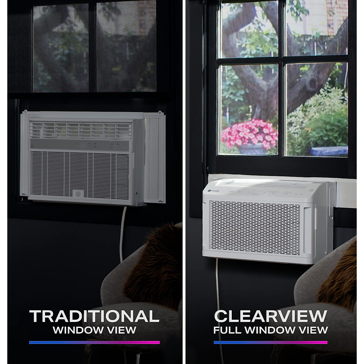 GE Profile ClearView Inverter Window Air Conditioner Unit, 10,300 BTU, U-Shaped Adjustable Depth, Energy Efficient Cooling up to 450 sq ft., Ultra Quiet, SMART Home Capable, Includes Remote, White