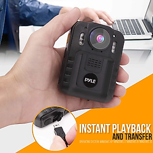 Pyle Police Security Video Body Camera - HD 2304x1296p 36MP Rechargeable Wireless Waterproof Wearable Law Enforcement Surveillance Cam, Audio Video Recording, Night Vision, Motion Detector PPBCM92
