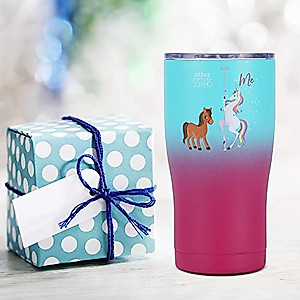 Shamone Tumbler 20oz Insulated Stainless Steel w/Lid, SS Straw, Cleaning Brush, Sister Gifts for Unicorn Lovers, Sister Gifts from Sister, Sister Gifts, Sister Birthday Gifts from Sister (Purple Teal)