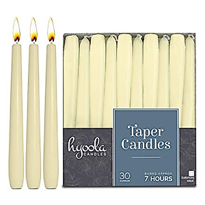 Hyoola Tall Taper Candles - Tapered Candles - Ivory Dripless Candle Sticks - 8 Inch (20cm) - 7 Hour Burn Time (30-Pack)
