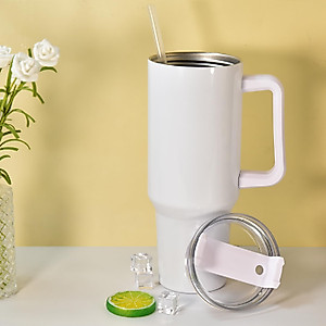 FECBK 40 oz Sublimation Tumbler with Handle and Straw Keeps Cold for 34 Hours 8 Pack Stainless Steel Double Wall Vacuum Insulated Travel Mug Cup Tumblers Bulk Sublimation Blank White