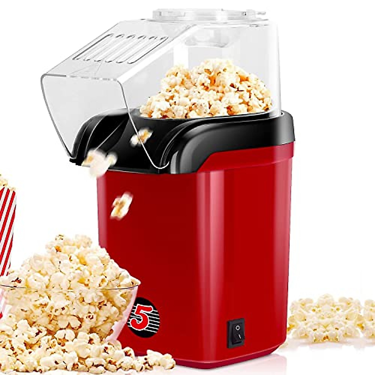 5 Core Hot Air Popcorn Popper 1200W Electric Popcorn Machine Kernel Corn Maker, Bpa Free, 16 Cups, 95% Popping Rate, 3 Minutes Fast, No Oil Healthy Snack for Kids Adults, Home, Party & Gift POP R