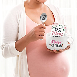 Nefelibata Mom's Ice Cream Bowl and Spoon Set with Best Mom Ever Greeting Card Mother's day Birthday Retirement Engraved Gift Box Basket for Her Mommy's Present from Daughter Son Set of 3