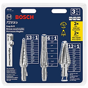 Bosch SDC30 3 pc. High-Speed Steel Turbo Step Drill Bit Set