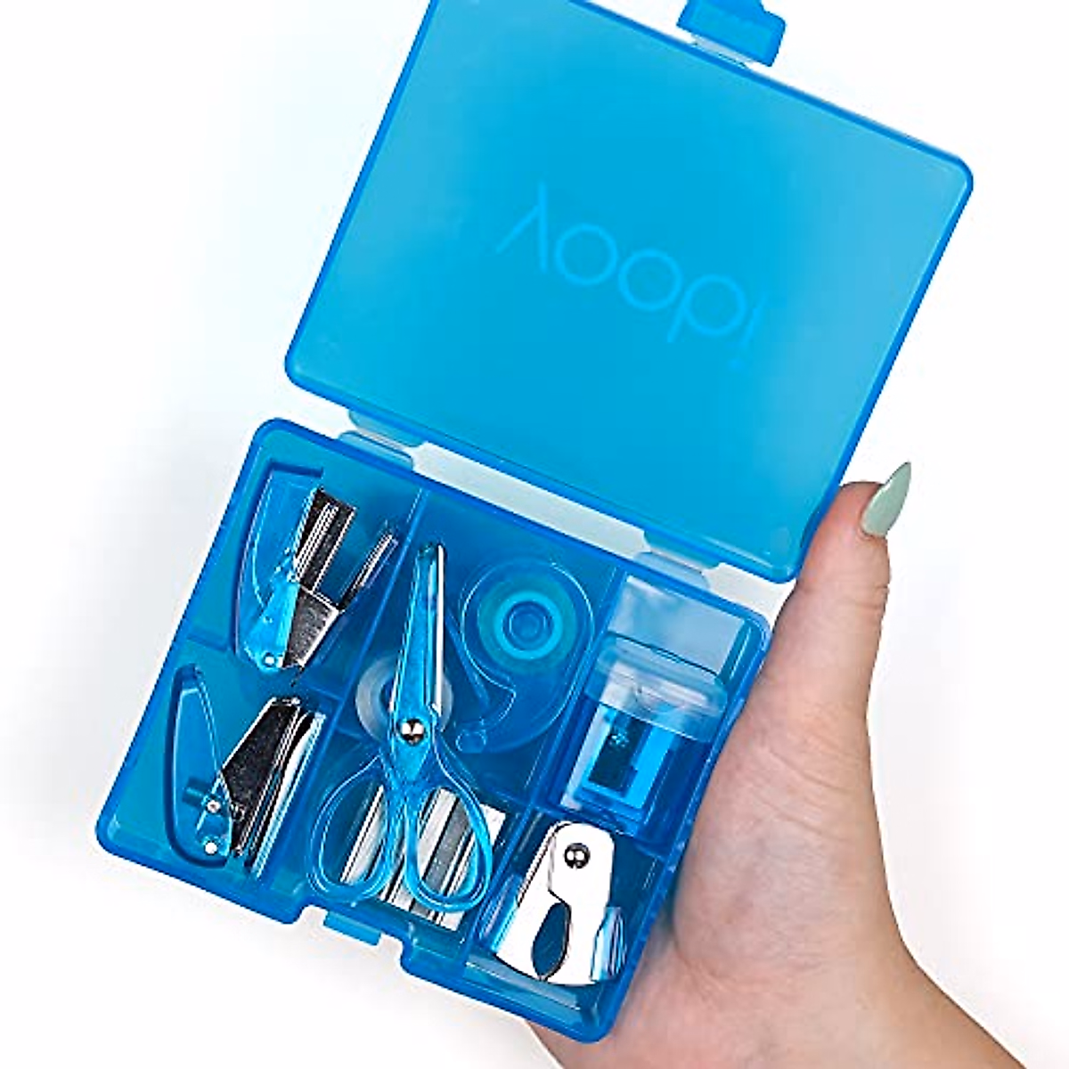 Yoobi Blue Mini Office Supply Kit – Mini School Supplies Kit for Kids & Adults – Includes Scissors, Mini Stapler, Staple Remover, Staples, Tape Dispenser & More – School, Home or Office Supplies Kit