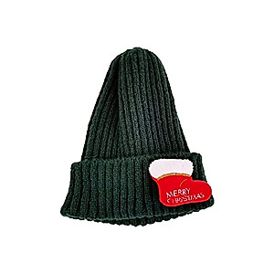 wjiNFDFG Beanie Hat Christmas Cartoon Knitting Wool Cap Autumn and Winter Warm Ear Sleeve Cap (Green, One Size)