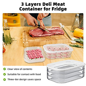 Abnaok Deli Meat Container For Fridge With 2PCS Plastic Tongs, Lunch Meat Container For Refrigerator, Plastic Buffet Serving Tongs, Deli Meat Container Set For Cold Cuts, Salami, Cheese