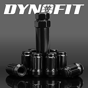 ATV M10x1.25 Aftermarket Lug Nuts for Most Honda Yamaha Kawasaki Suzuki, dynofit 16pcs+1socket 10mm-1.25 Black Spline Drive Conical/Cone Lugnuts for Arctic Cat/Can-Am Tuner Quad, 19mm/21mm Hex Key