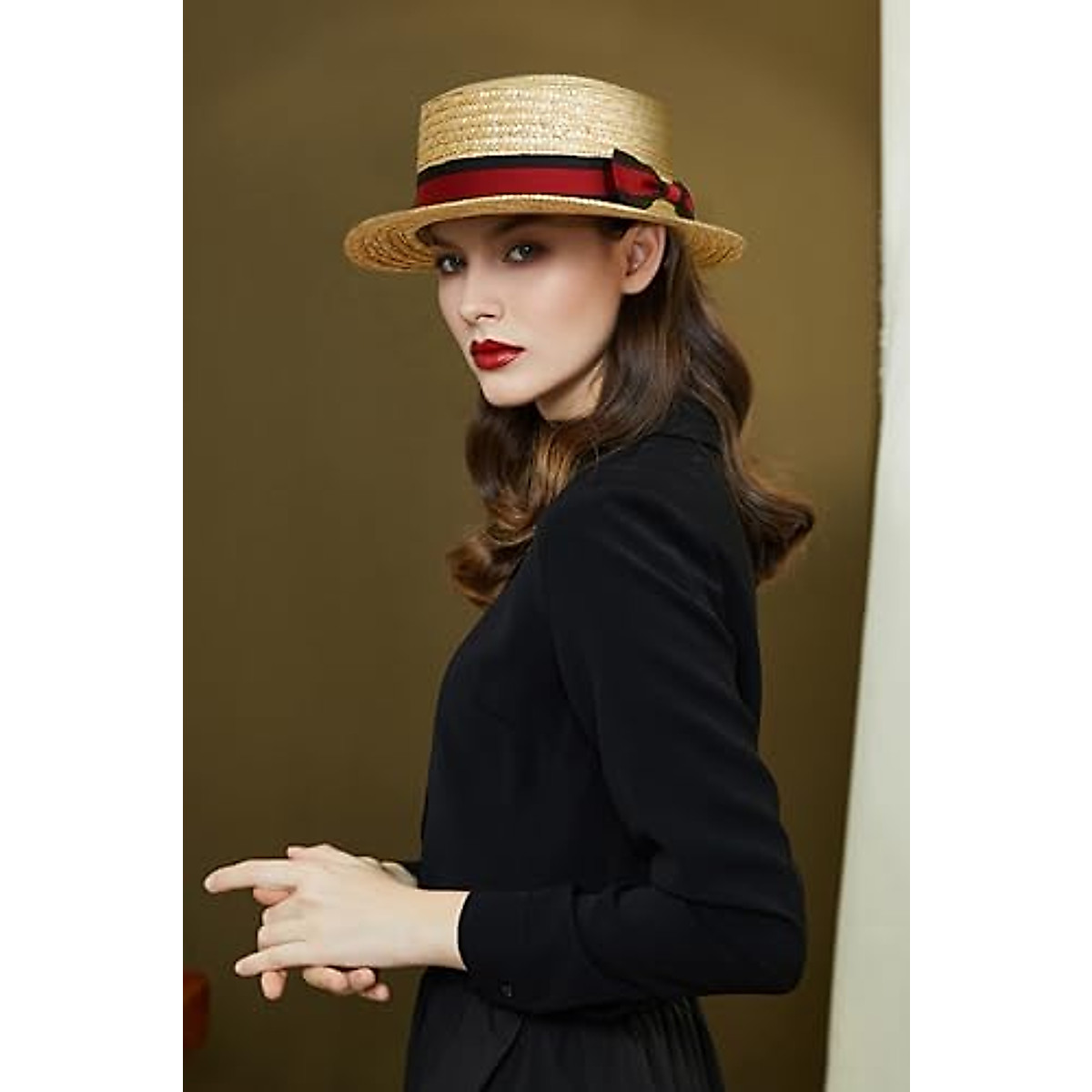 BABEYOND Men's 1920s Brim Boater Hat Gatsby Straw Hat 20s Costume Accessories