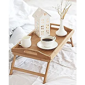 Greenco Bamboo Foldable Breakfast Table, Laptop Desk, Bed Table, Serving Tray