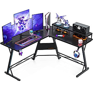 Coleshome L Shaped Gaming Desk, 51'' Computer Corner Desk with 2 Monitor Stands, Home Office Desk with Hook and Cup Holder, Space Saving, Easy Assembly