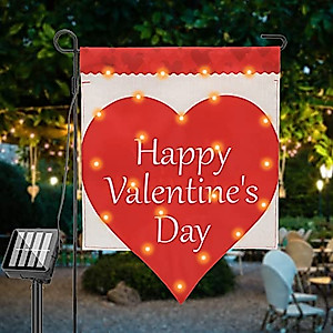 22 LED Solar Valentine's Day Garden Flag 8 Lighting Modes 12 x 18 Inch Double Sided Vertical Red Love Heart Garden Flag for Valentine's Day Garden Outdoor Yard Light Decoration