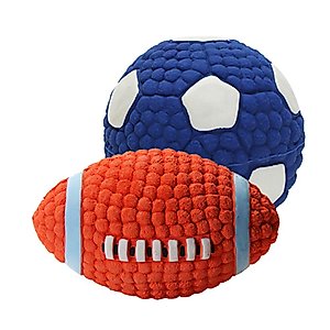 POPETPOP Dog Balls for Aggressive Chewers - 2pcs Indestructible Dog Toy Squeaky Dog Toys Rugby Football Dog Chew Toy Teething Toys for Small Medium Large Dogs Puppies