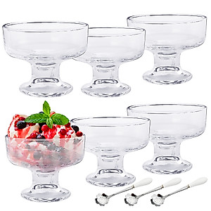 Akamino 6 Pack Glass Dessert Bowls with 3 Pack Flower Spoons, 6.5 oz Ice Cream Bowls Mini Trifle Bowl, Crystal Glass Bowls for Sundae,Fruit,Salad, Pudding, Nuts,Snack