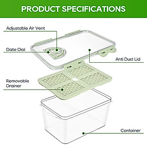 Fruit Storage Containers for Fridge 3 Pack Vegetable Produce Saver Container Refrigerator with Lid & Removable Tray Air Vents, Time Remember, BPA-Free Kitchen Organizer Bins Lettuce Salad Berry Keeper