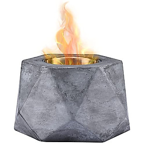 ROUNDFIRE Modern Faceted Concrete Tabletop Fire Pit - Fire Bowl, Portable Fire Pit, Small Personal Fireplace for Indoor and Garden Use.