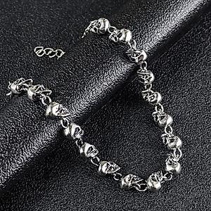 Caiyao Gothic Punk Stainless Steel Skull Skeleton Linked Chain Bracelet Hollween Tibetan Prayer Bead Mala Bracelet for Men and Women Jewelry Gift