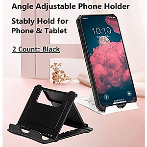 JUSDIQIR Cell Phone Stand for Desk Mobile Phone Holder Desktop Stand Foldable Phone Dock, Multi-Angle Universal Adjustable Tablet Stand Holder Compatible with Cell Phone Tablet for Desk (Black)
