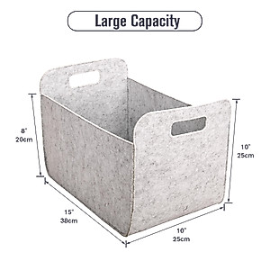 Acrola 15" x 10" Storage Basket Felt Storage Bin Collapsible & Convenient Box Organizer with Carry Handles for Office Bedroom Closet Babies Nursery, Toys, DVD, Books, Laundry Organizing (Light Gray)