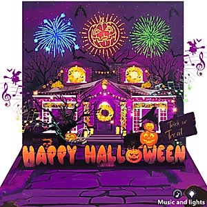 DTESL Halloween card，with firework light and music, 3D pop-up halloween card for Kids, Friend, Boyfriend, Girlfriend, Husband, Him, Women，Halloween Holiday Cards (Purple)