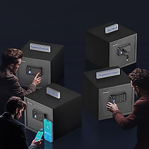 BILLCONCH Gun Safe with 6 Pistol Safe Holders - Biometric Pistol Safe with Display and Voice Prompt, Automatic Locking Tabs | Detachable Shelf and Foldable Gun Racks for Handgun Safe (1.4 Cubic Feet)