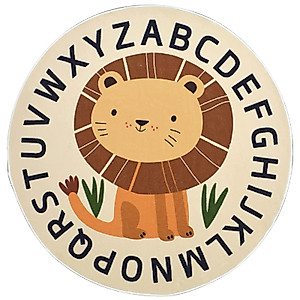 Lacomfy Kid Rugs Animal Play Rug 4Ft Large Round Lion Play Mat Soft Alphabet Educational Area Rug Nonslip Circle Baby Crawling Mat for Boys Girls Carpet for Kids Playroom Nursery, Sitting